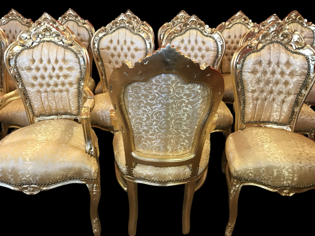 6,8,10,12,14,16,18,20 plus Gold Royal palace style dining chairs ...