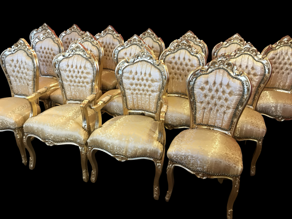 6,8,10,12,14,16,18,20 plus Gold Royal palace style dining chairs ...