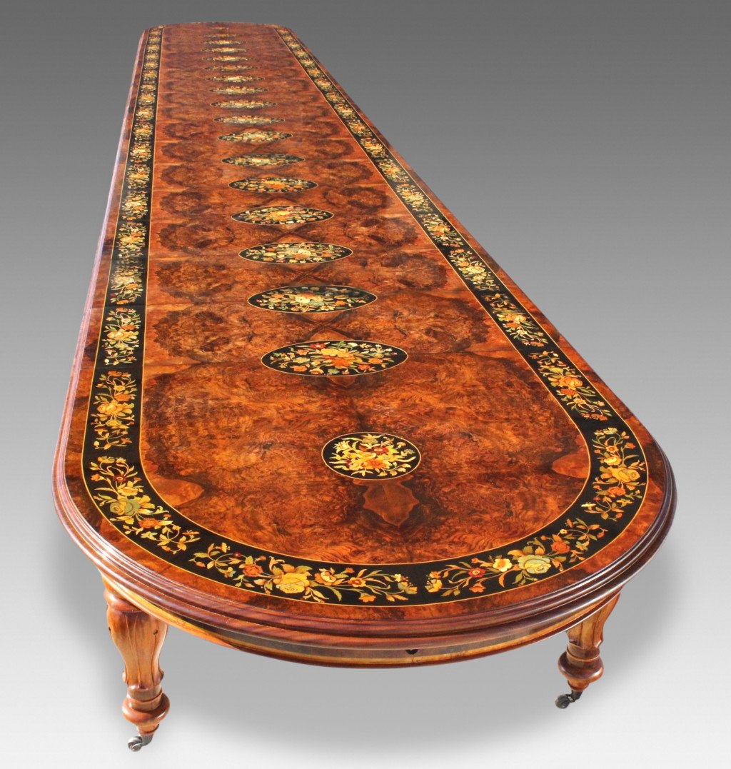 32ft Grand Burr Walnut Marquetry table
