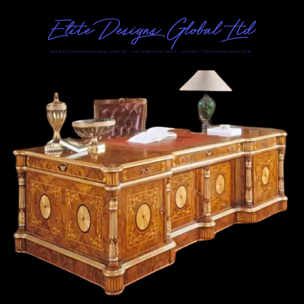 Amazing Elite Bespoke Burr Walnut marquetry desk - Elite Designs Global Ltd